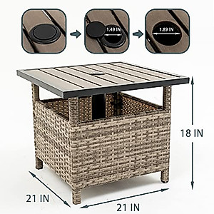 Sundale Outdoor Patio Umbrella Stand All Weather Wicker Rattan 22 in Umbrella Table Garden Furniture Deck Pool Table, Gray