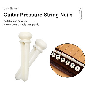SAPHUE 6 String Acoustic Guitar White Bone Bridge Saddle and Nut & 6 Guitar Bridge Pins Made of Real Bone whith 1 Guitar Pins Puller, for Acoustic Folk Guitar