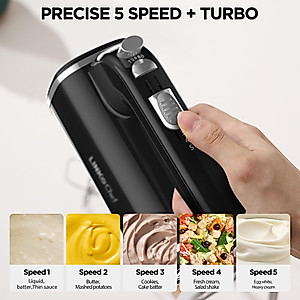LINKChef Electric Hand Mixer, 450W Handheld Mixer with Whisk, Dough Hook and Storage Base, 5-Speed Turbo Kitchen Mixer Blender for Baking, Cakes, Eggs, Cream, Brownies