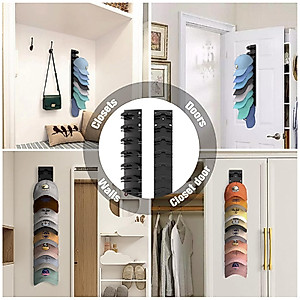 Hat Organizer for Baseball Caps 2Pack, Hat Rack for Wall with Strong Adhesive Hold up to 20 Hats, Hat Hanger Holder Display for Door Closet, Cap Organizer Storage Multilayer Two Mounting Option(Black)