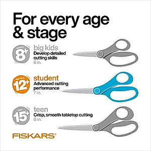 Fiskars 199710-1007 Back to School Supplies, Left Handed Student Kids Scissors, 7 Inch, Blue Lightning