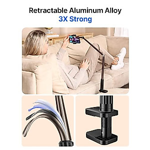 JSAUX Phone Holder for Desk and Bed Compatible with iPhone 15 14 13 12 Overhead Phone Mount Gooseneck Phone Stand Flexible 360 Lazy Long Arm Clamp Clip for Table Bedside [1-Pack, Black]