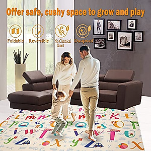 Play Mat, Baby Foldable Play Mat Crawling Mat Extra Large Foam Mat Reversible Baby Crawling Mat Non Toxic Waterproof for Infants Toddlers Thicker