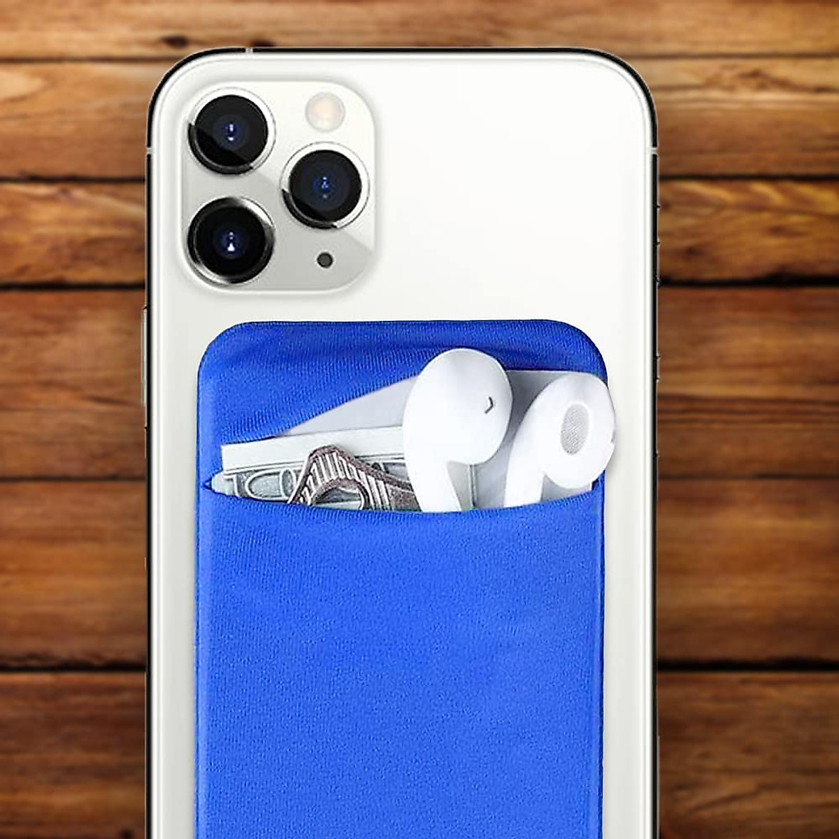 Elastic Phone Card Holder Pocket, Stick-On Wallet, Adhesive Credit Card Pouch, Phone Accessories, Compatible With iPhone, Samsung Galaxy – Blue