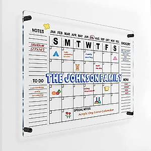 Loiion Large Acrylic Calendar, Personalized Dry Erase Board, Family Calendar 2023 Calendar Reusable Monthly Weekly To Do List, Office, Glass, Custom Calendar Housewarming Gift 22.8”x15.8“