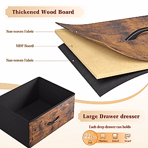 Dresser for Bedroom with Power Outlets, 55" TV Stand Dresser with 8 Drawers, Fabric Dressers & Chest of Drawers for Living Room, Entryway, Rustic Brown