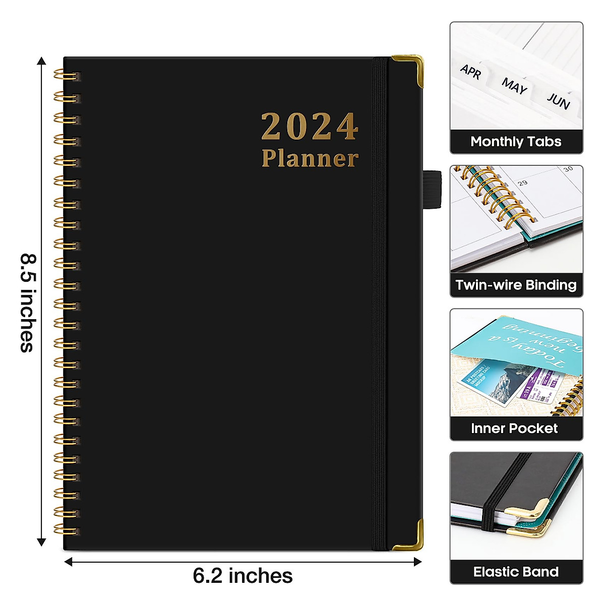 Monthly Planner 2024-2025, 2024 Calendar 21 Months Planner, APR 2024 - DEC 2025, 7.4" x 9.6", 2024 Planner Spiral Bound, Perfect for School & Office - BlackDark