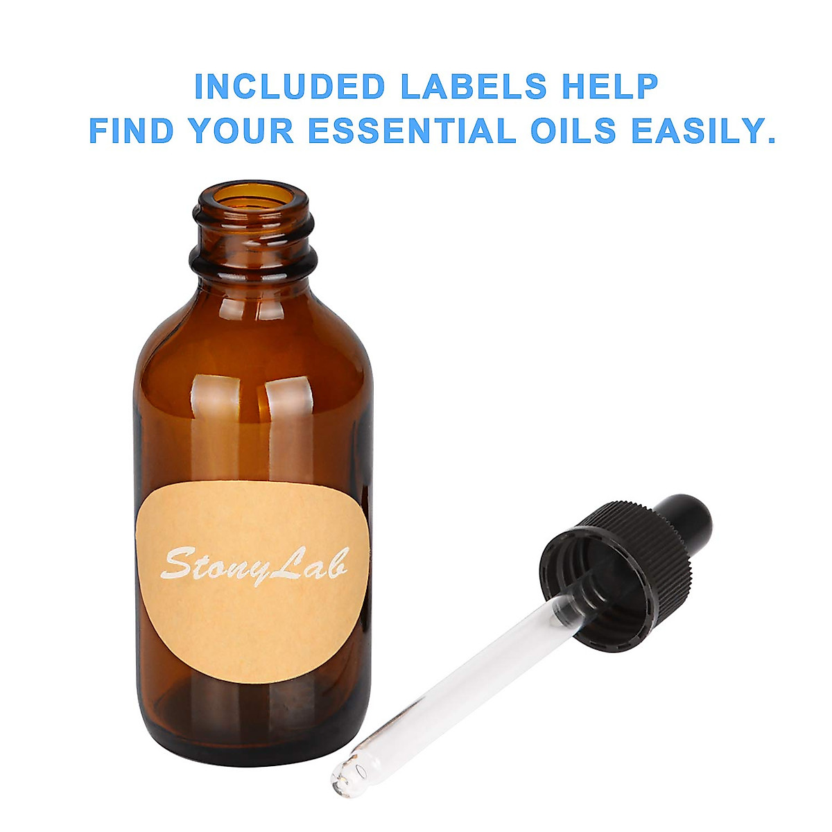 stonylab Amber Glass Dropper Bottle 60ml (2 oz) 4 Pack, Brown Empty Glass Bottle with Glass Dropper and Label for Essential Oils Aromatherapy Fragrances