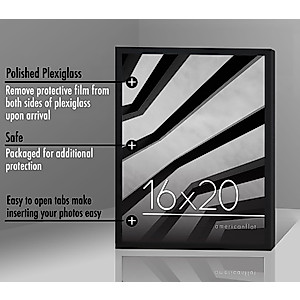 Americanflat 16x20 Picture Frame with Polished Plexiglass - Streamline Collection - Thin Border Picture Frame for Wall Display - Hanging Hardware Included - Black