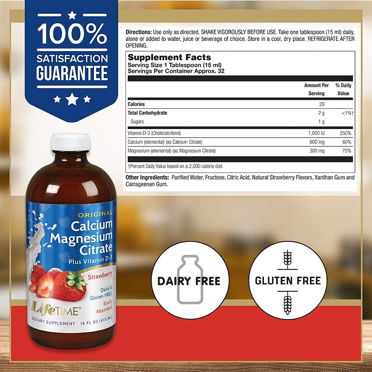 LifeTime Vitamins - Liquid Calcium Magnesium Citrate Natural Strawberry Flavor - 16 fl. oz.