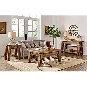 Alaterre Furniture Durango 54-Inch Industrial Wood Console Table with Two Open Shelves for 60-Inch TV, Decorative Industrial Farmhouse Style Design, Solid Wood Tabletop, and Natural Grain Knots