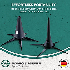 K&M König & Meyer 15222.000.55 Clarinet In-Bell Portable Stand - Lightweight with 4 Leg Folding Base - Fits A and B Clarinets - Stable Secure Base - Professional Grade - Made in Germany - Black