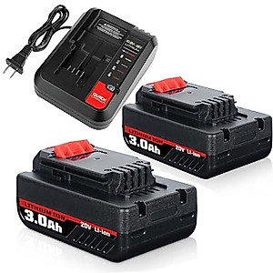 2PACK 3.0Ah 18V/20Vmax PCC680L Li-ion Battery and PCC692L Charger Replace for Porter Cable 18V/20V Battery Compatible with Porter Cable Battery PCC680L, PCC681L, PCC682L, PCC685L, PCC685LP, PCC699L