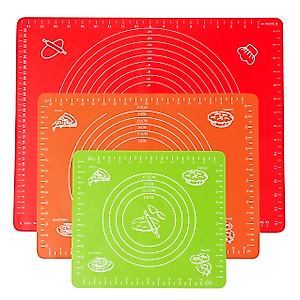 POPCO Pack of 3 Silicone Baking Mats Set, Cooking Mats Professional Non-Stick Liner for Making Cookies, Macarons, Bread and Pastry (Multicolor)