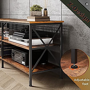 WLIVE TV Stand for 65 70 inch TV, Entertainment Center with Cable Management, TV Console with Storage Shelves, Steel Frame, Wood Board, for Living Room, Rustic Brown