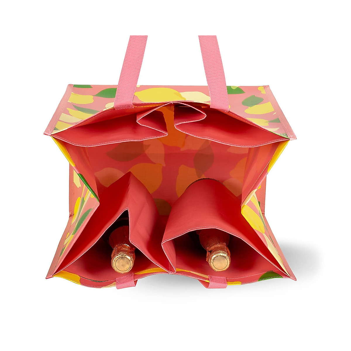 kate spade new york Pink Reusable Shopping Bag, Grocery Tote with Shoulder Straps, Large Collapsible Tote, Lemon Toss