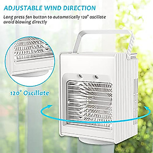 Portable Air Conditioner Fan, Personal Cooler Fan with 3 Speeds, Humidifier Sprays Misting Fan, 4000mAh Battery USB Rechargeable Mini Fan, Ultra Quite Ice Cooler Fan for Home Office Camping (White)