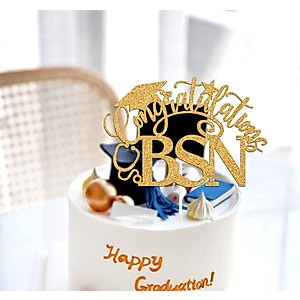 Ferburitar Congratulations BSN Cake Topper, Congrats Nurse/RN Cake Decor, 2025 Nursing School Grad Graduation Party Decorations Supplies, Gold Glitter