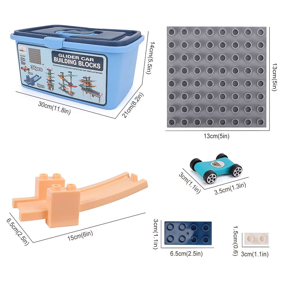 Aomola Car Ramp Toy with Classic Big Building Blocks,Creative DIY Building Bricks Compatible with All Major Brands,Car Ramp Racer for Toddlers with 6 Mini Cars,Storage Box & Base Plate