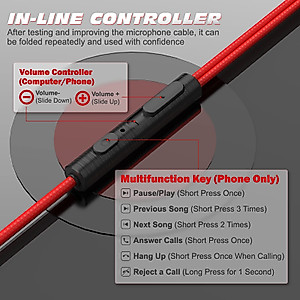 BlueFire 3.5 MM Gaming Headphone Wired Gaming Earphone Noise Cancelling Stereo Bass E-Sport Earphone with Adjustable Mic for PS4, Xbox One, Laptop, Cellphone, PC (Red)