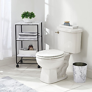 mDesign Round Metal Small 1.7 Gallon Recycle Trash Can Wastebasket, Garbage Container Bin for Bathrooms, Kitchen, Bedroom, Home Office - Durable Stainless Steel - Mirri Collection - White Marble