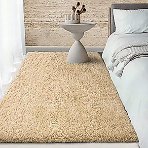 Sovolibee Ultra Soft Fluffy Area Rugs for Bedroom Living Room, Indoor Shaggy Non-Slip Floor Carpet for Room Girls Dorm Baby Nursery Play Mat- Modern Home Decor Rug 3x5 Feet Khaki