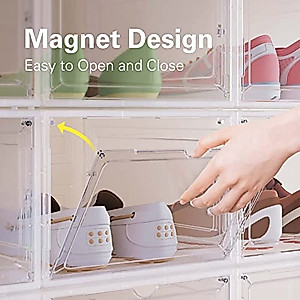 VVM Shoe Organizer Boxes 20 Pack, Clear Plastic Stackable Shoe Boxes, Magnet Drop Front Shoe Storage, Shoe Containers, Easy Assemble Shoe Organizer, Shoe Organizer Box, Clear