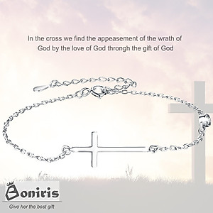 Boniris 925 Sterling Silver Cross Bracelet Womens in Good Faith CZ Chain Bracelet with Cross for Confirmation Anniversary Birthday