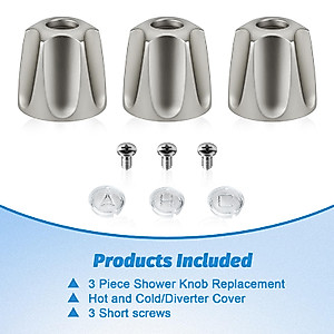 Metal 3 Piece Shower Knob Replacement, Compatible with Price Pfister Verve and Bathtub/Shower Faucet Handle, Include Hot and Cold/Diverter Shower Knob and 3 Screws (Brushed Nickel)