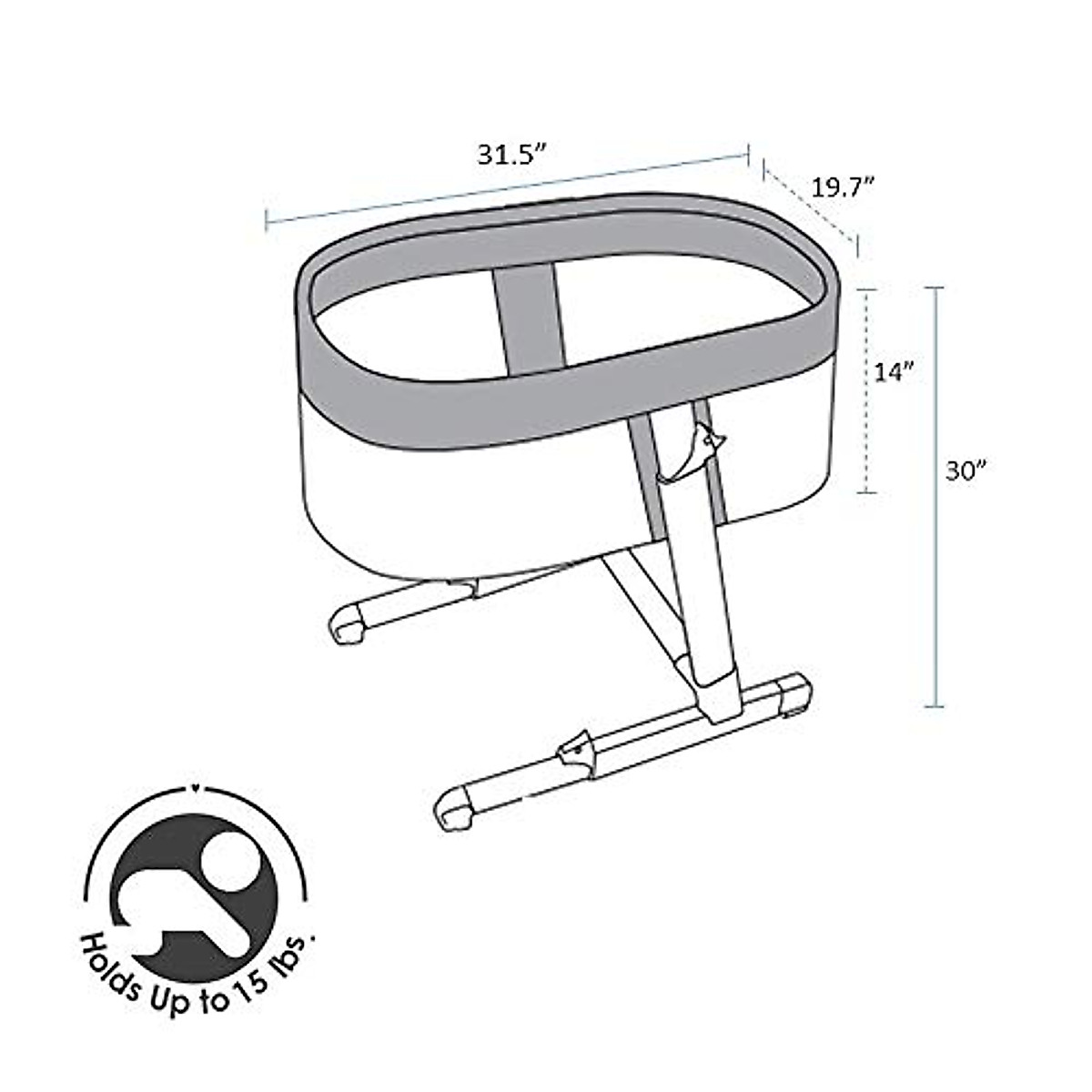 Simmons Kids Oval City Sleeper Bedside Bassinet - Adjustable Height Portable Crib with Wheels & Airflow Mesh, Grey Tweed 31.5x19.7x30 Inch (Pack of 1)