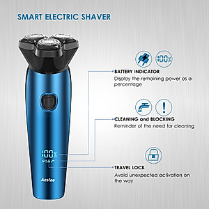 Electric Shaver for Men Face, Electric 3D Rotary Razors Wet and Dry Whole Body Washable Rechargeable Cordless Electric Beard Trimmer with Pop-up Trimmer, Digital Indicator