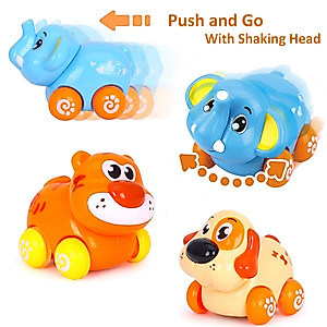 Liberty Imports 8 PCS Cartoon Animals Friction Push and Go Toy Cars Play Set for Babies and Toddlers | Cute Mini Play Vehicles Party Favors - Age 18 Months and Up