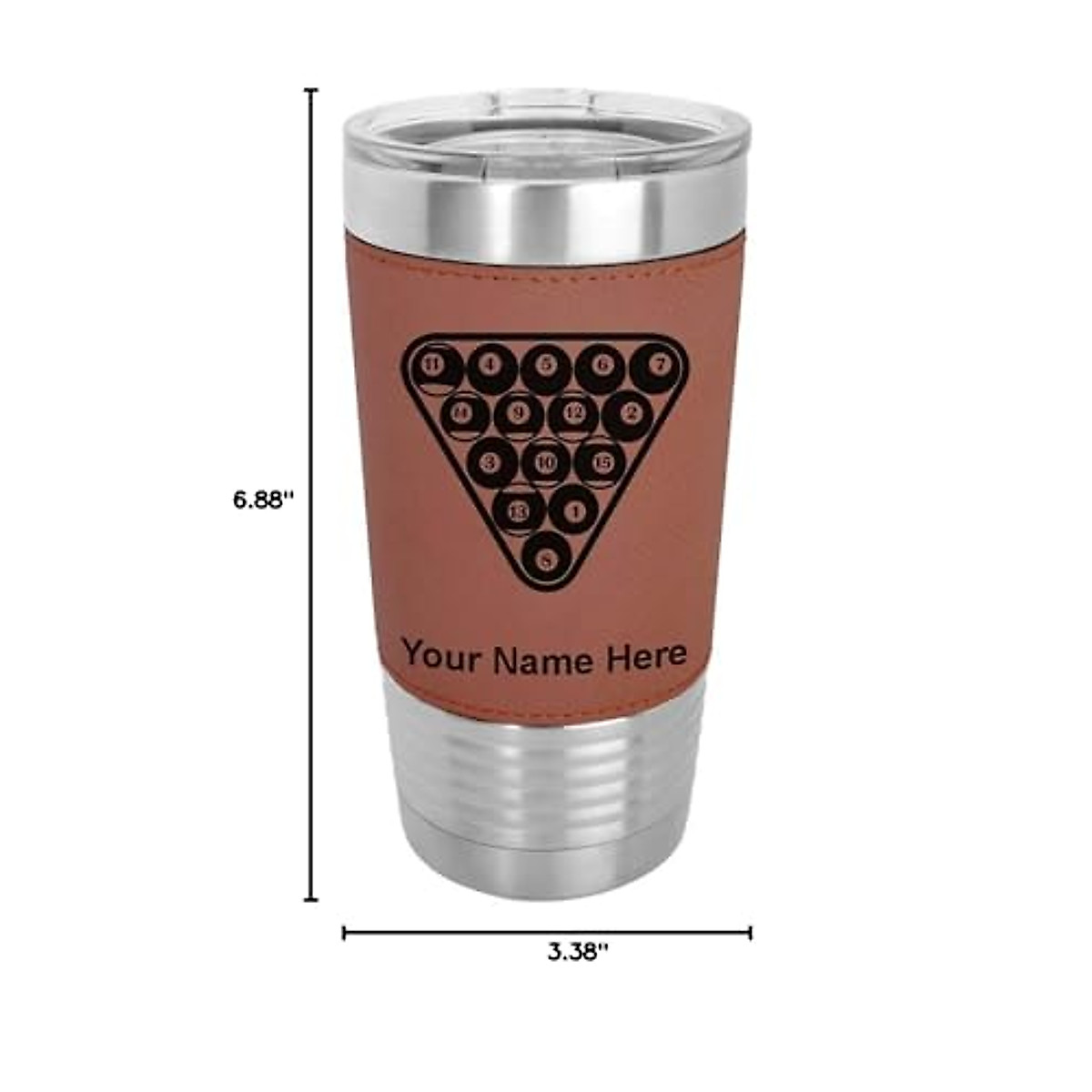 LaserGram 20oz Vacuum Insulated Tumbler Mug, Billiard Balls, Personalized Engraving Included (Faux Leather, Dark Brown)
