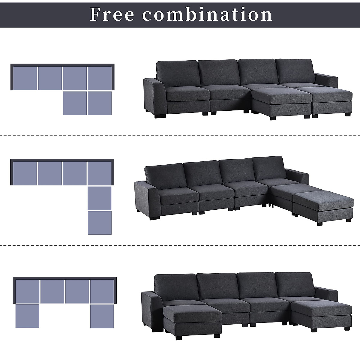 U Shaped Couch with Reversible Chaise Oversized Sectional Couches for Living Room Modern Modular Sectional Sofa Comfy Cloud Couch with Deep Seat for Office Apartment, Gray