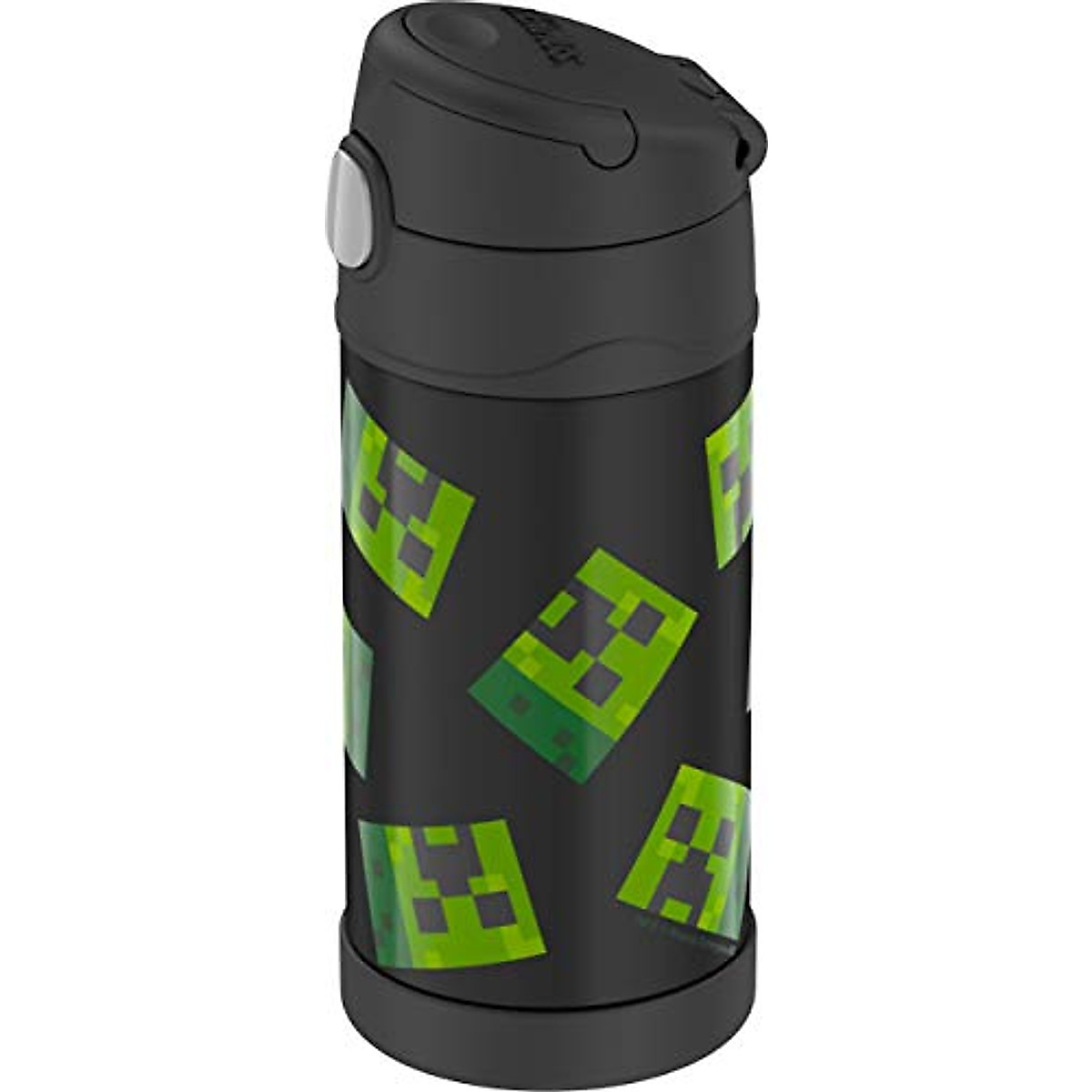 THERMOS FUNTAINER 12 Ounce Stainless Steel Vacuum Insulated Kids Straw Bottle, Dark Minecraft