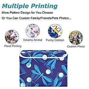 CaTaKu Cute Blue Dragonfly Storage Bins with Lids and Handles, Fabric Large Storage Container Cube Basket with Lid Decorative Storage Boxes for Organizing Clothes