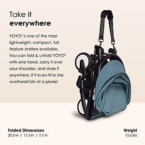 BABYZEN YOYO2 Stroller - Lightweight & Compact - Includes Black Frame, Aqua Seat Cushion + Matching Canopy - Suitable for Children Up to 48.5 Lbs