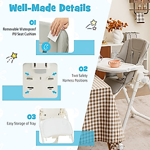 BABY JOY High Chair for Babies & Toddlers, Foldable Highchair with Adjustable Backrest, Footrest and Height, Removable Tray, Detachable Seat Cushion, 4 Lockable Wheels (Gray)