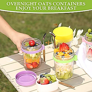 Overnight Oats Containers w.Lids and Spoons,Mason Jars for Overnight Oats,Airtight Overnight Oat Jar w.Measurement Marks,Storage Container for Milk,Fruit,12oz,Set of 4