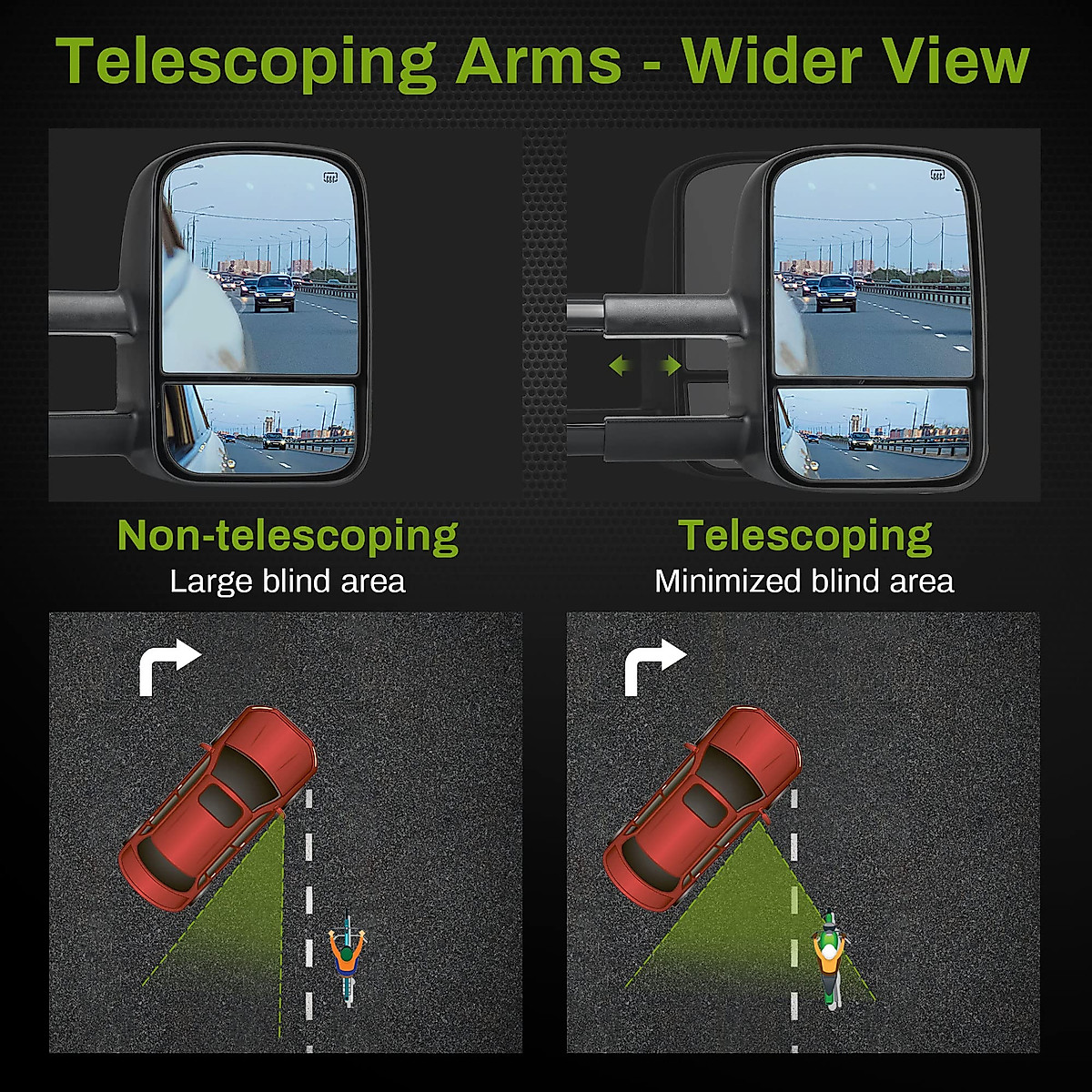AUTOSAVER88 Towing Mirrors Compatible with 2003-2007 Chevy Silverado GMC Sierra 1500 2500 HD 3500, Power Heated Side View Tow Mirrors for Tahoe Suburban Avalanche Yukon with Arrow Turn Signal Light