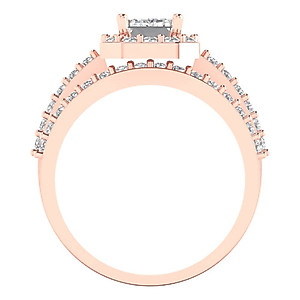 2.22 ct Emerald Cut Clear Simulated Diamond 14k Rose Gold Halo Solitaire W/Accents Wedding Engagement Promise Ring size 6.5