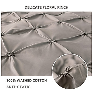 UlikTree Solid Duvet Cover - Soft Floral Pinch Comforter Covers with 2 Shams, 3 Pieces Microfiber Bedding Sets with Zipper Closure and Striped Ties for All Seasons, Grey (Full, 80x90'')