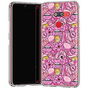 Loraw Slim TPU Phone Case Compatible with LG Velvet V60 V50 ThinQ 5G V40 V35 V30 Plus G7 G6 Soft Fashion Flexible Pink Silicone Glam Lightweight Cover Clear Lips Protective Girly Stylish Macaroon