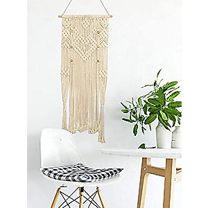 Eiyye Macrame Shelf Floating Wood Shelf Supporter Handmade Cotton Tapestry Hanging Home Deco14.6x35.4inch