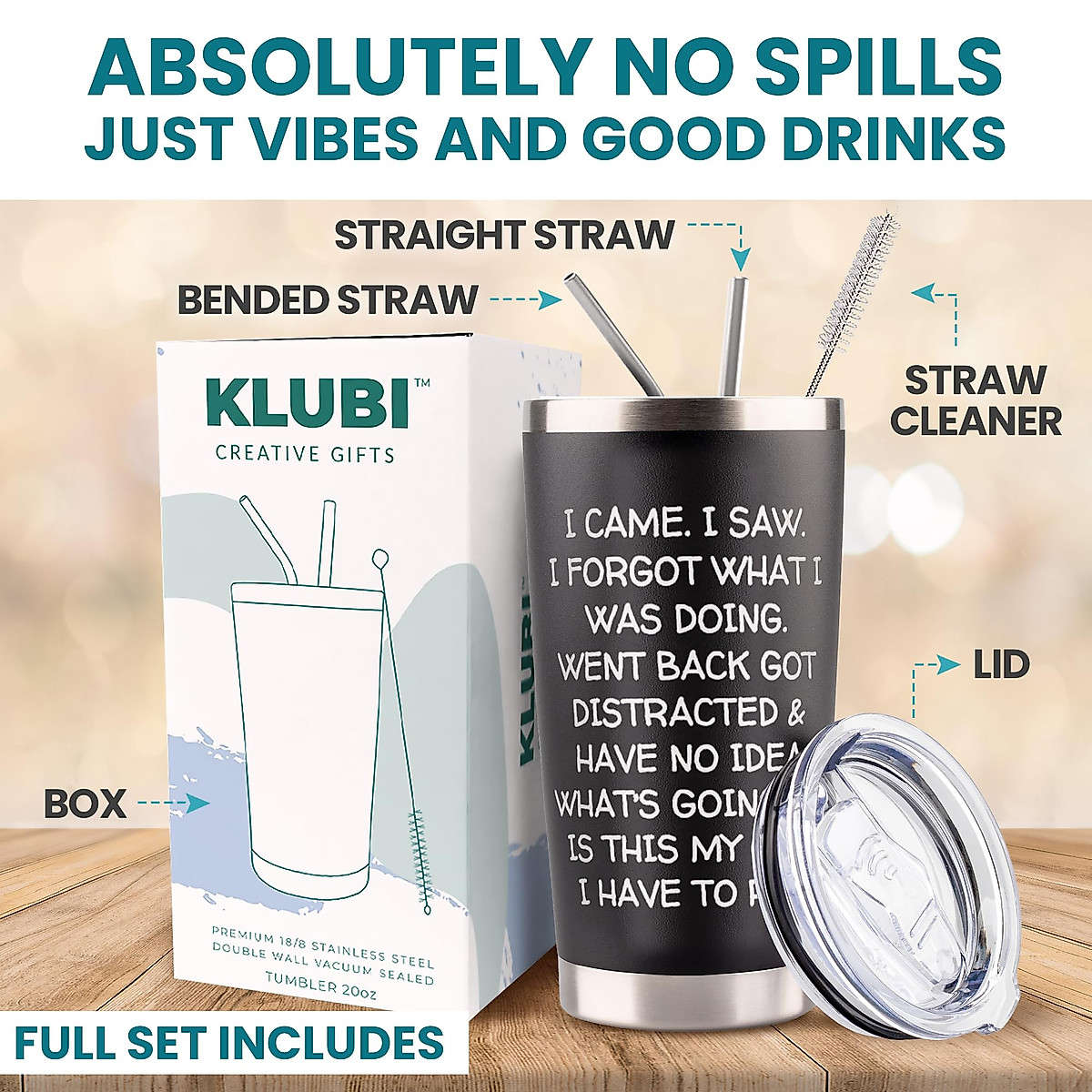 KLUBI Birthday Gifts for Women - I Came I Saw I Forgot Tumbler 20oz Black Birthday Gifts for Men Grandpa Gifts for Him Drinking Cups for Elderly Senior Citizen Tumbler I Came I Saw I Forgot Coffee Mug
