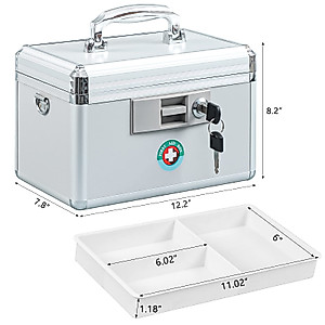 KYODOLED Locking Key Medicine Box,First Aid Key Safe Box with Lock,Key Medication Storage Lock Box for Drugs Use, 12.2'' x 7.8'' x 8.2'' White