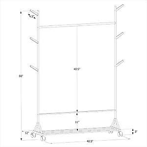 MoNiBloom Garment Racks with Wheels, Bamboo 2-in-1 Free-Standing Rolling Garment Rack Closet Organizer with Bottom Storage Shelf with 6 Hooks for Bedroom Entryway Office, Brown