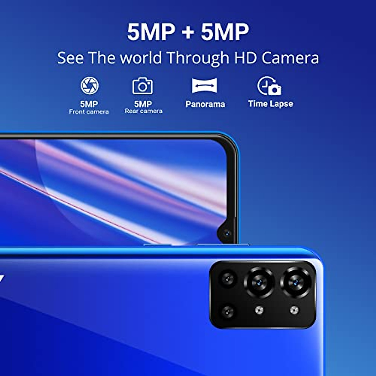Xgody X14 Unlocked Smartphones, 6.52 Inch Large Screen 4G Dual Sim Mobile Phones, Dual 5MP + 256GB Extended Storage Cheap Cell Phones, Android 9.0 OS, 3000mAh Massive Battery, Face Recognition (Blue)