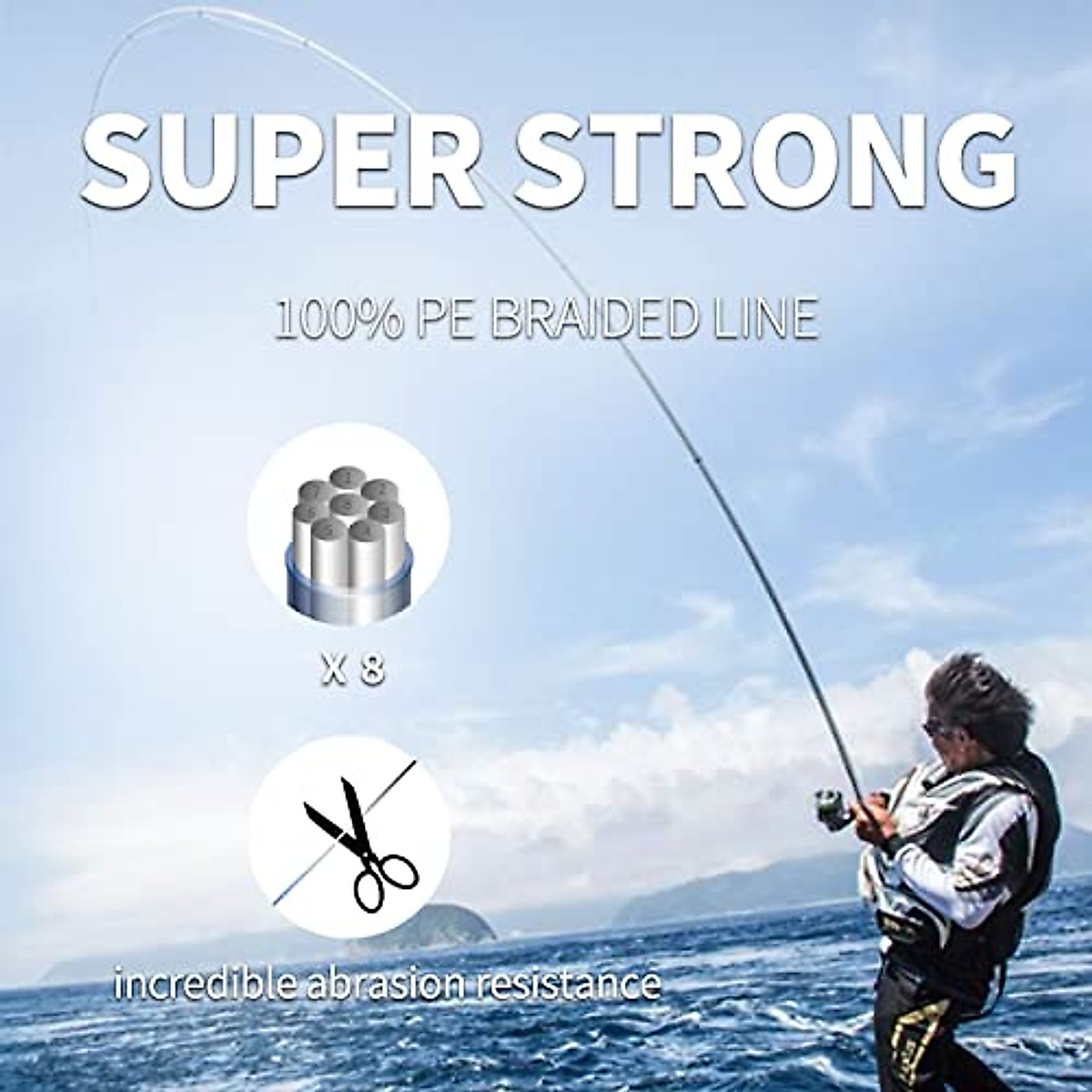Supered Strength 8 Strands Braided Fishing Line, Abrasion Resistant Braided Lines, Zero Stretch& High Sensitivity Fishing Line,8LB-300LB PE Braided Line, High Performance for Saltwater or Freshwater