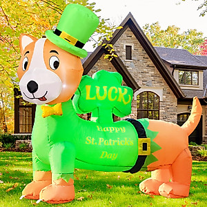 DomKom St. Patricks Day Inflatable Decorations, 4ft Cute Dog Dachshund Blow Up Lucky Day Décor Built-in LED Lights Carrying Good Luck Shamrock, for Outdoor Holiday Party, Lawn, Yard, Garden, Patio